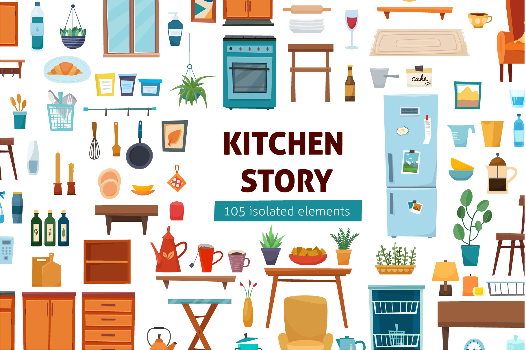 Kitchen Story, interior and decor, a Decorative Illustration by Elena ...