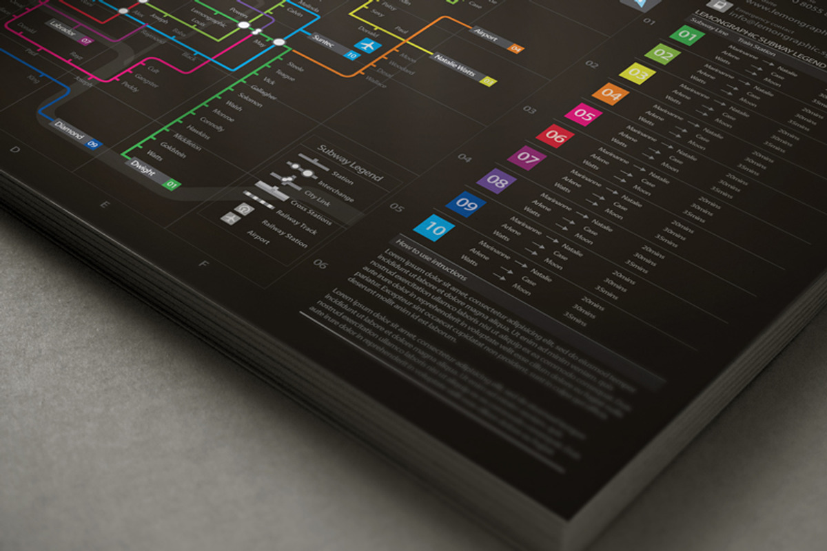 Neon subway map information design, an Illustration by www.lemongraphic.design