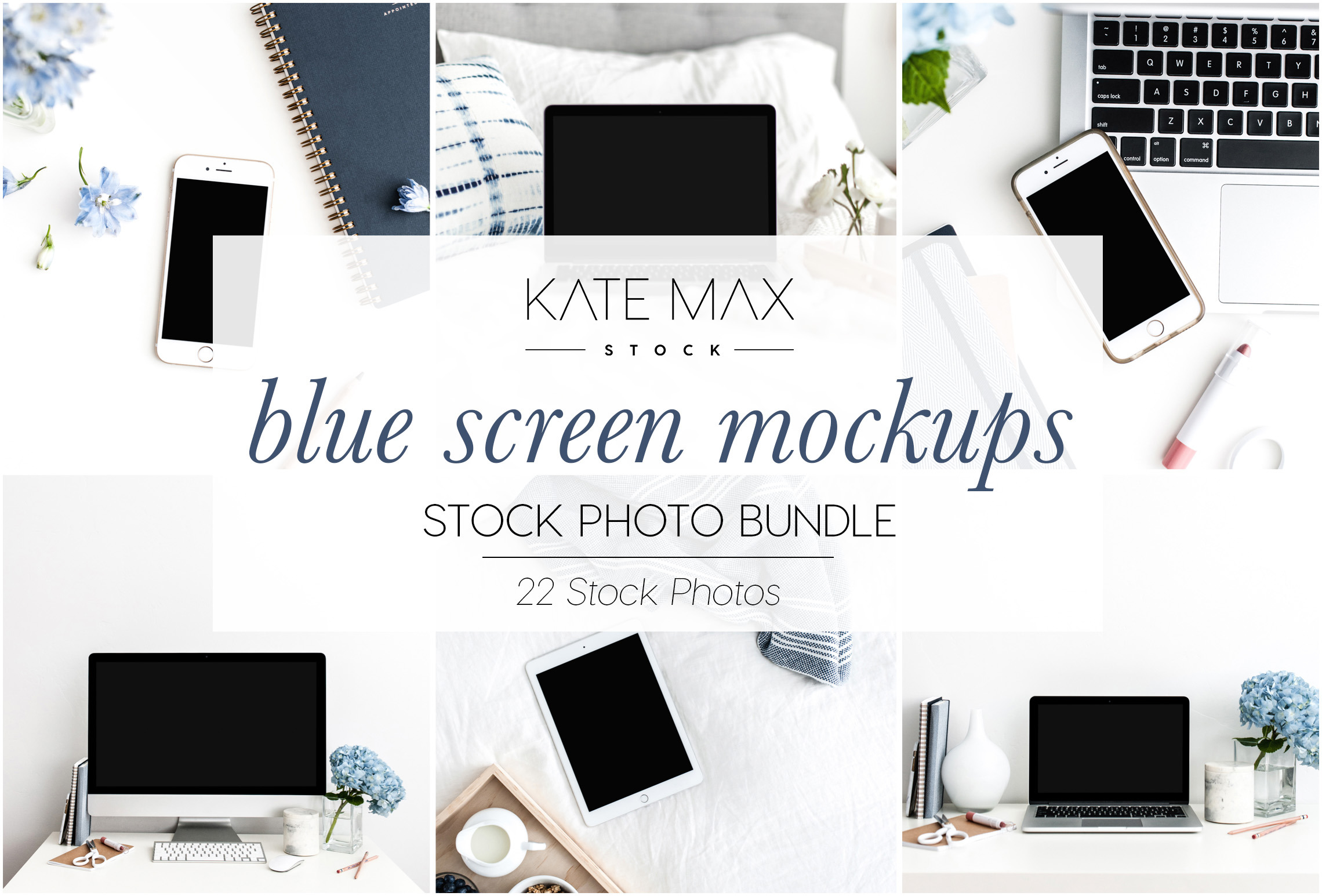 Blue Screen Mockups Photo Bundle, an iPhone Mockup by Styled Stock House