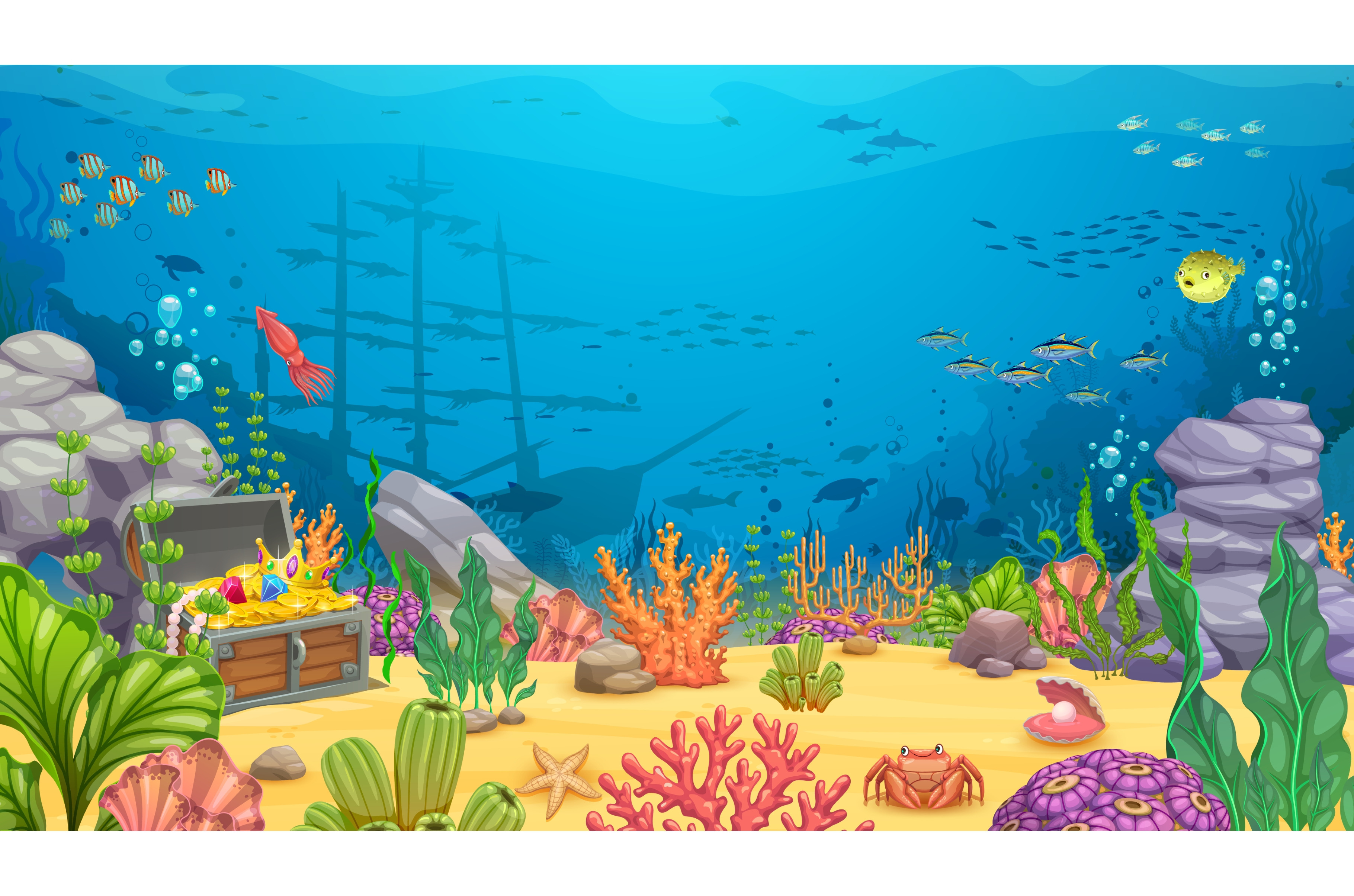 Cartoon underwater landscape, an Animal Illustration by Vector Tradition