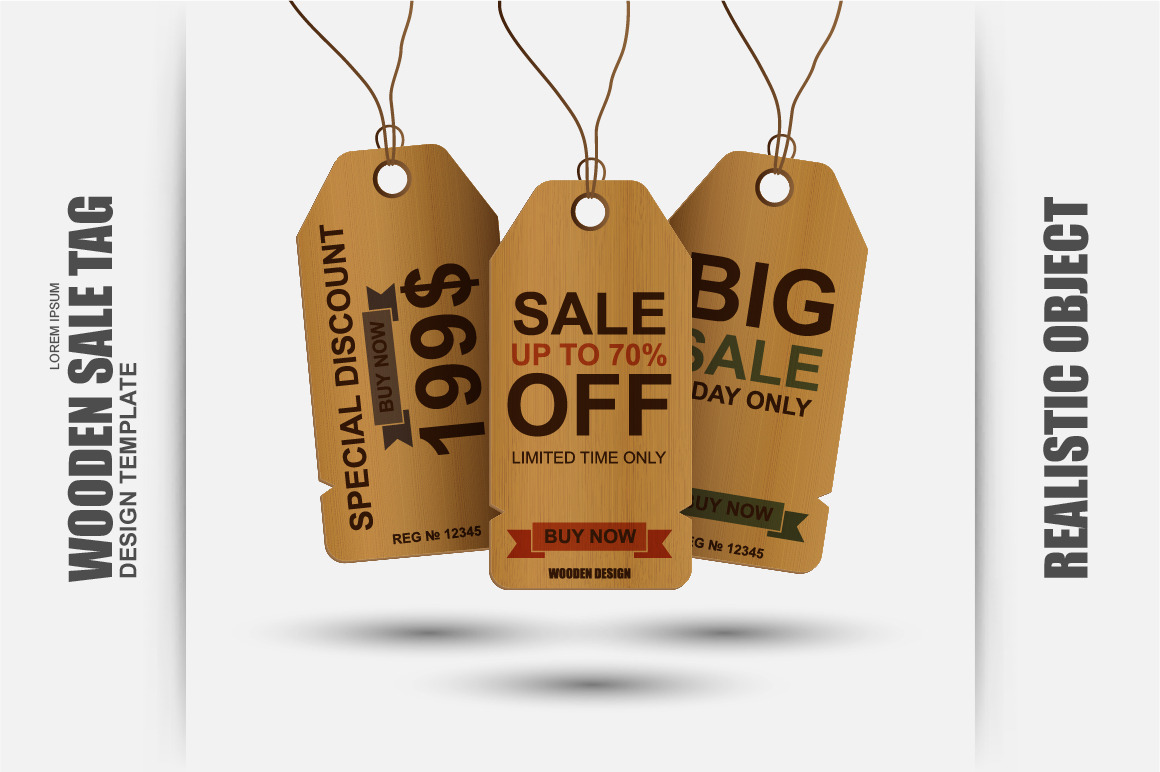 Realistic Wooden Sale Tag Vector, an Object Graphic by alexdndz