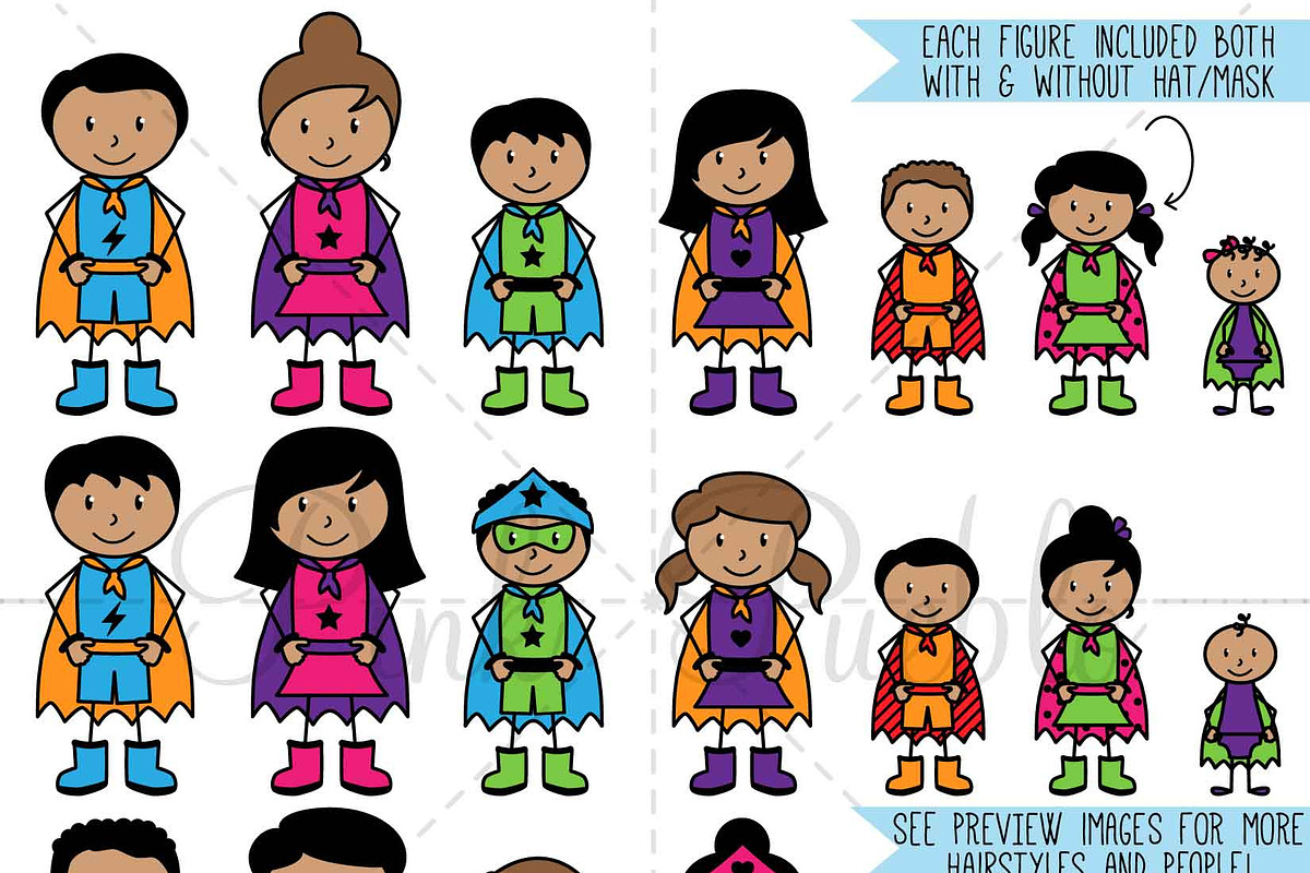 Superhero Stick Figures Clipart, a Person Illustration by PinkPueblo
