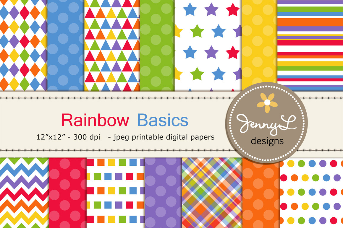 Rainbow Digital Papers, a Pattern Graphic by JennyL Designs
