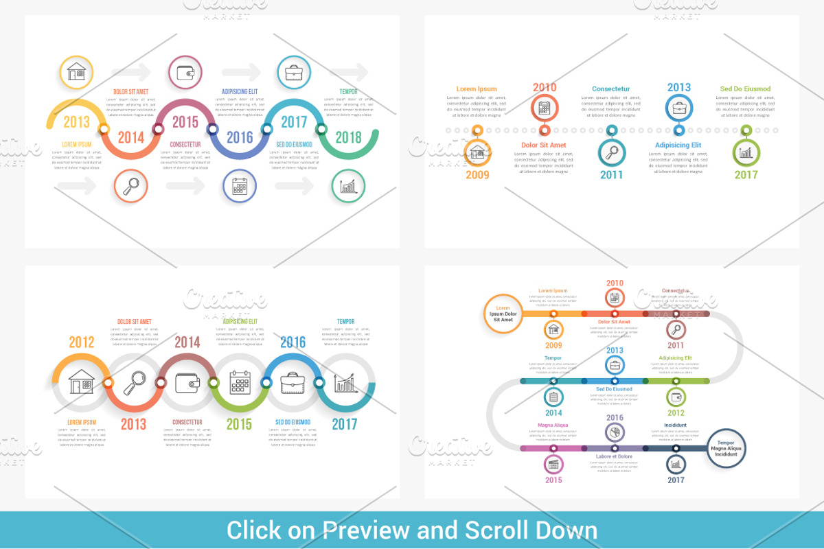 Timeline Infographics - 8 Templates, a Graphic by PixMarket | Creative ...