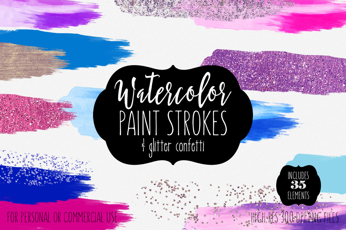 Pink & Blue Watercolor Brush Strokes, a Texture Graphic by ClipartBrat ...