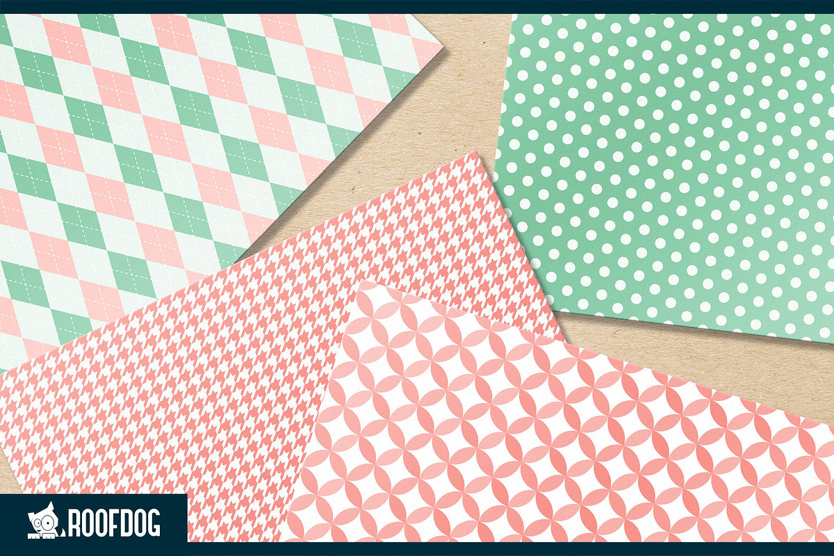 Classic digital paper mint and coral, a Pattern Graphic by Roofdog Design