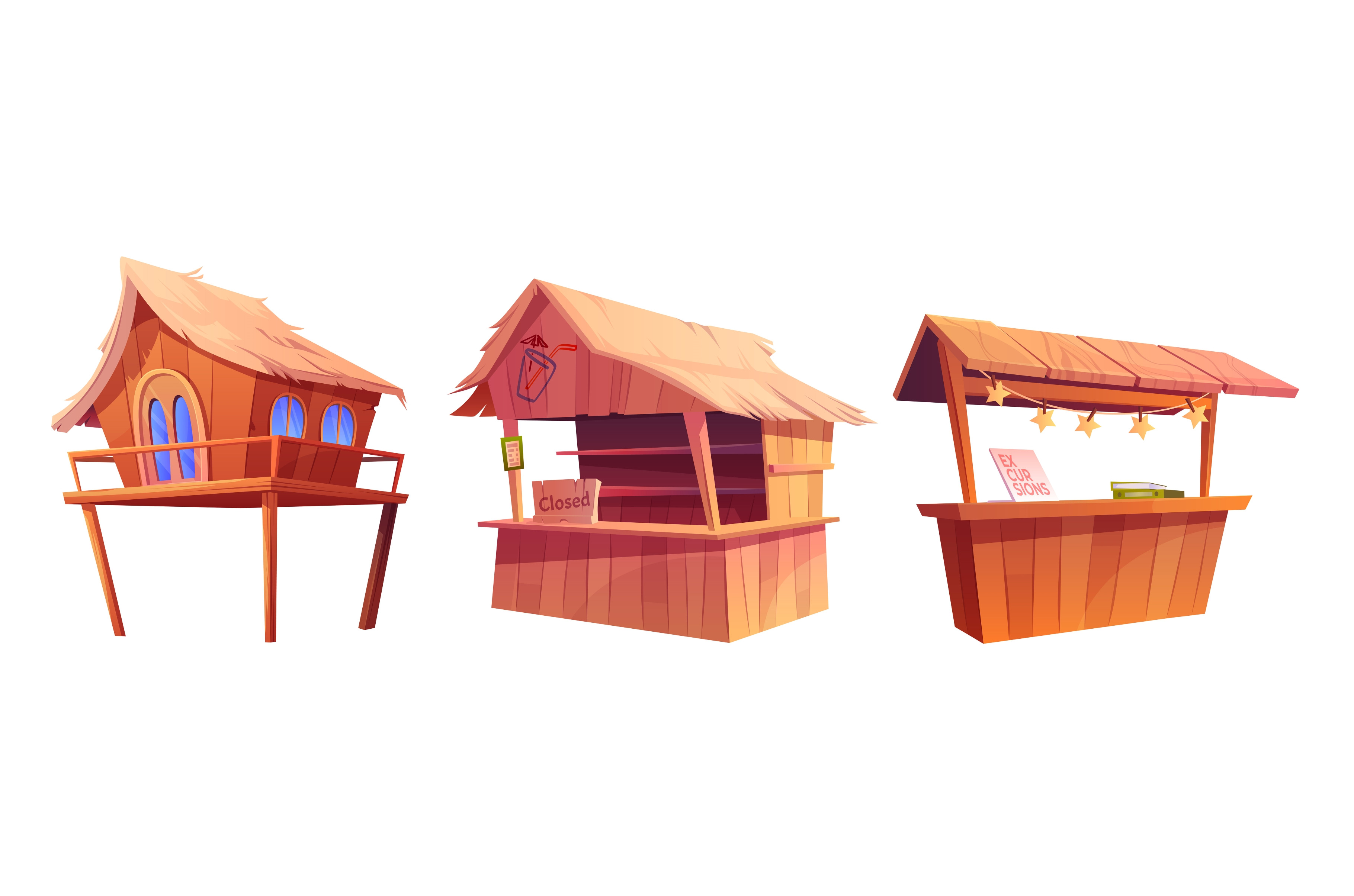 Beach buildings - house, tiki bar | Object Illustrations ~ Creative Market