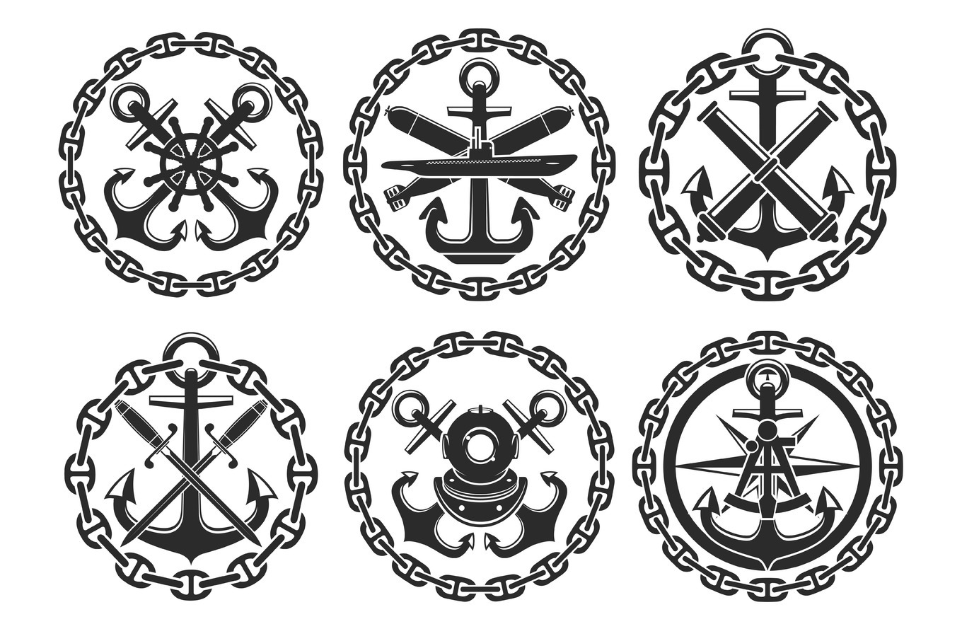 Marine and nautical heraldic anchor vector icons | Illustrations ...