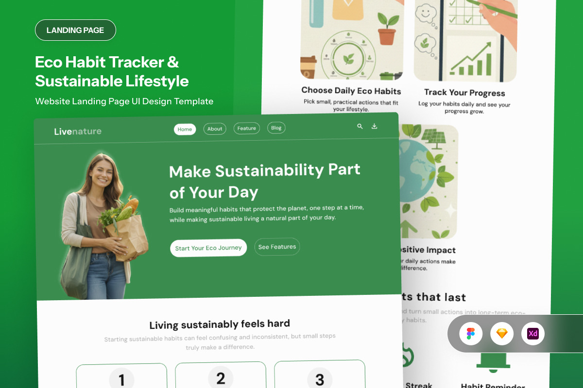 Livenature Eco Habit Tracker Landing, an App Template by twinstd
