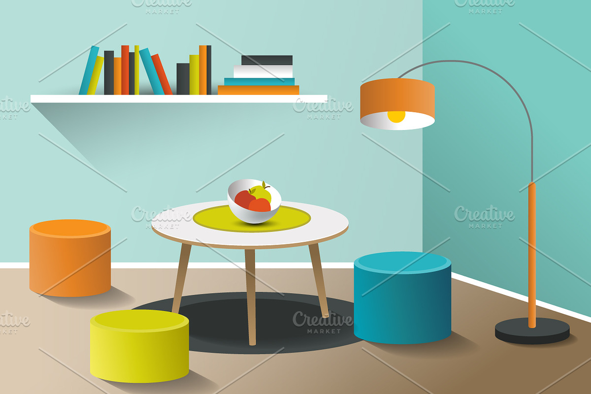 Interior design living room., a Decorative Illustration by VectorAN ...