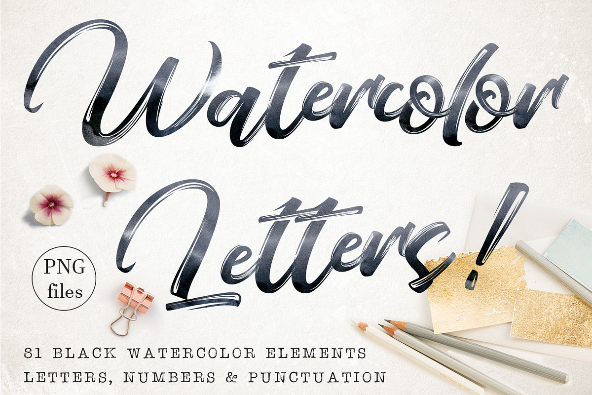 Black watercolor alphabet clipart, an Object Graphic by PixelJungle