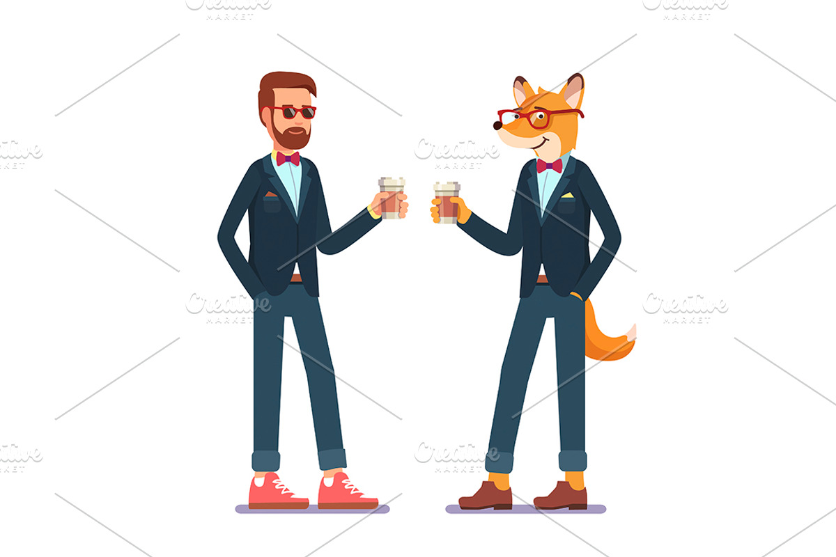Hipster fox and man standing in suit, an Animal Illustration by ...