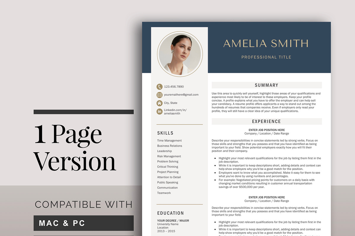 Resume Template with Photo Blue CV, a Resume Template by Klamp Studio