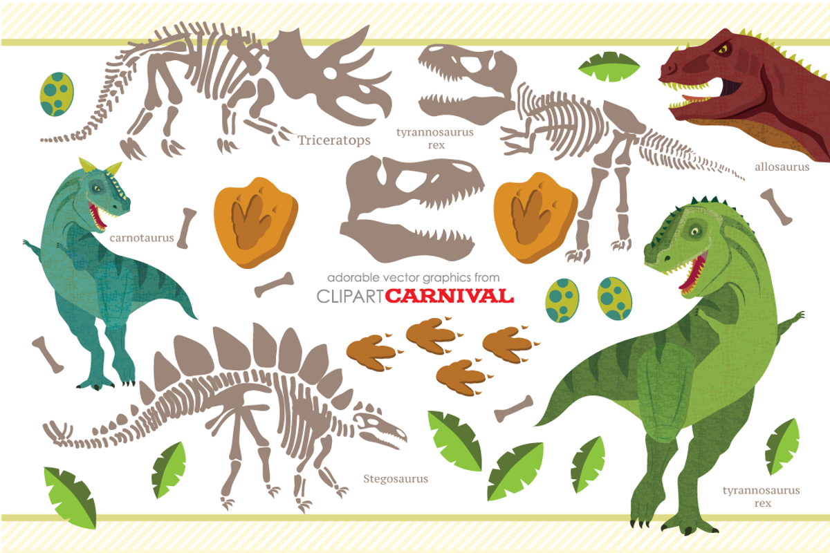 Dinosaur Fossils and Skeletons, an Illustration by ClipArtCarnival