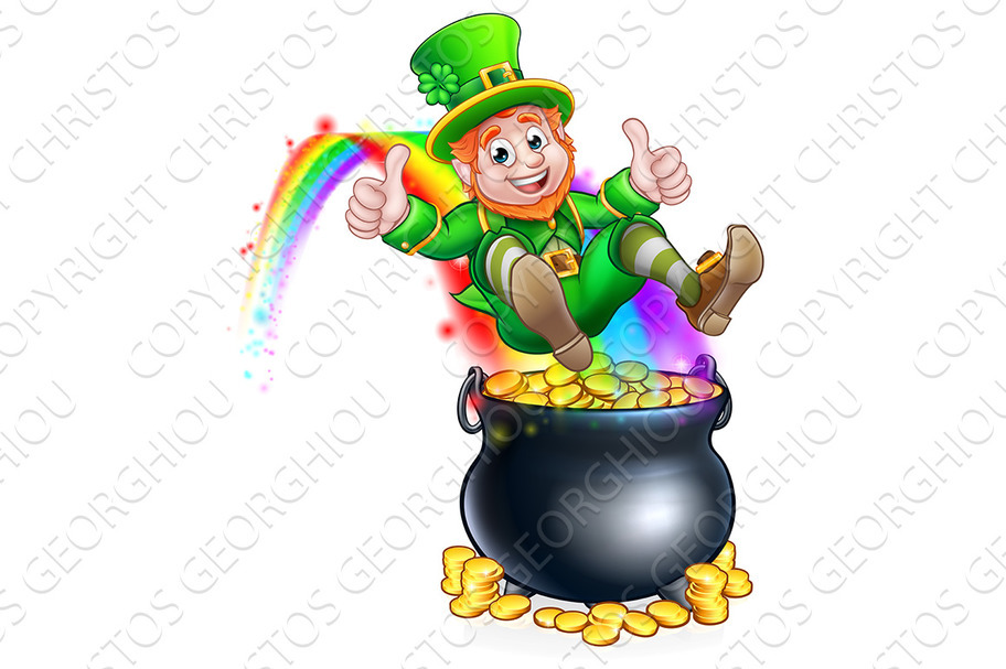 St Patricks Day Leprechaun Pot of Gold Rainbow, an Illustration by ...
