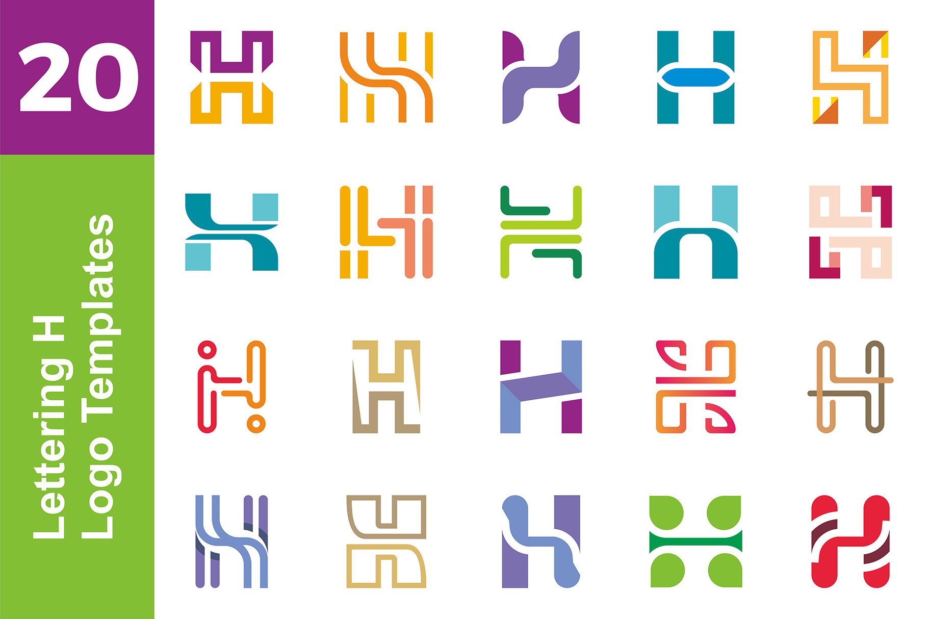 20 Logo Lettering H Template Bundle, a Branding & Logo Template by ...