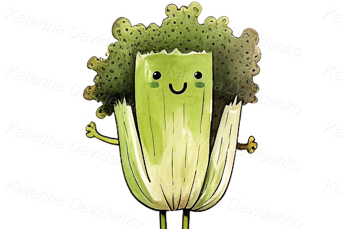 Cartoon vegetable with happy faces, a Food Illustration by Bubert Art