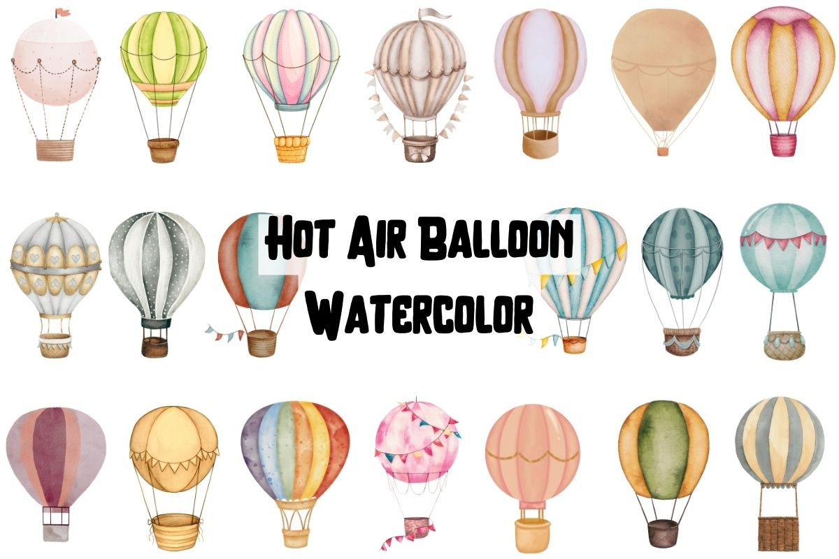 Watercolor Hot Air Balloon Clipart, a Transportation Illustration by ...
