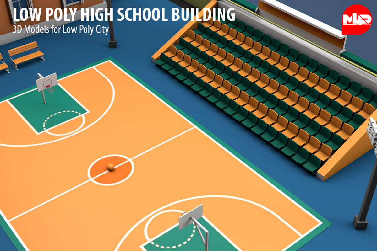 Low Poly High School Building, an Architecture 3D Model by multimedia4ds