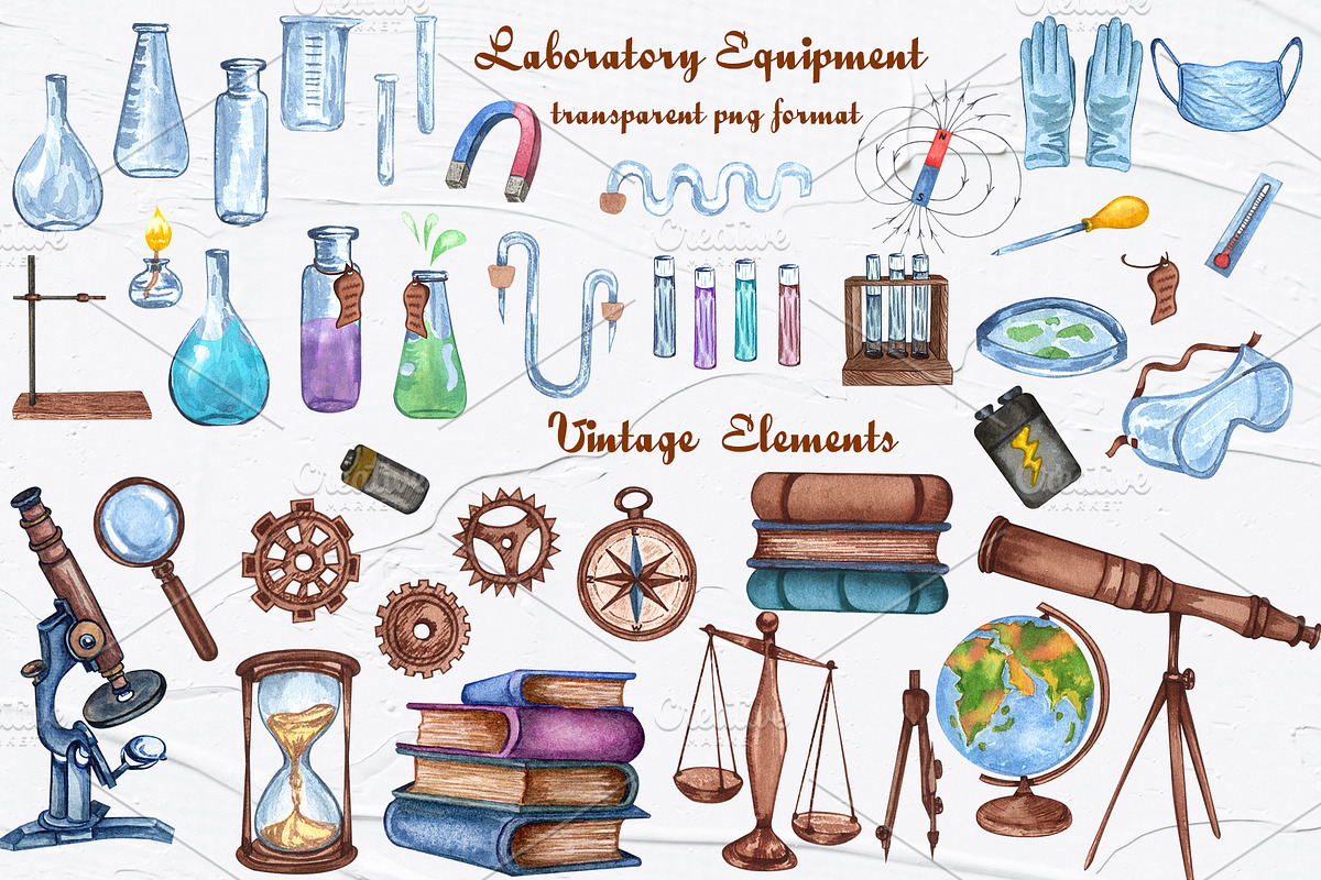 Science Watercolor Set, an Education Illustration by BarvArt