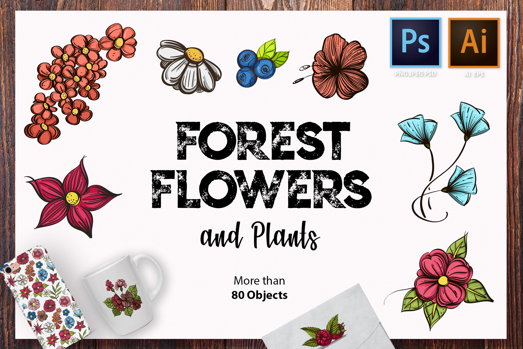 Forest Flowers and Plants, a Decorative Illustration by It's Time to ...