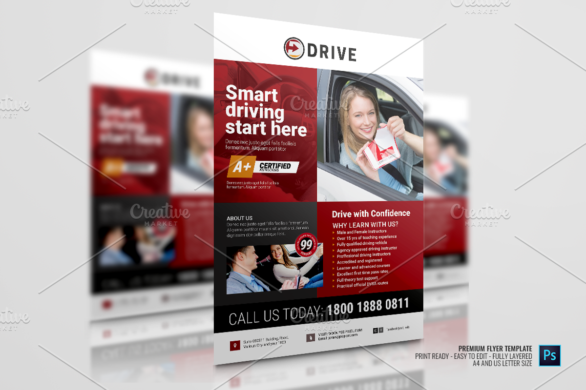 Driving Lesson Company Flyer, a Flyer Template by PSDPixel