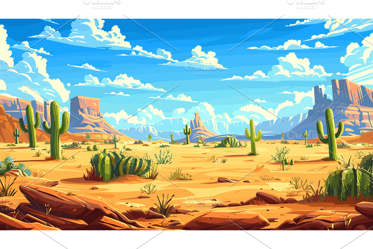 Cartoon Horizontal Desert Background, an Illustration by LadadikArt