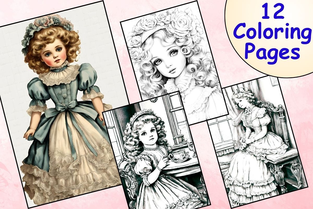 Vintage Victoria Doll Coloring Pages, an Illustration by Catchy Ideaz ...