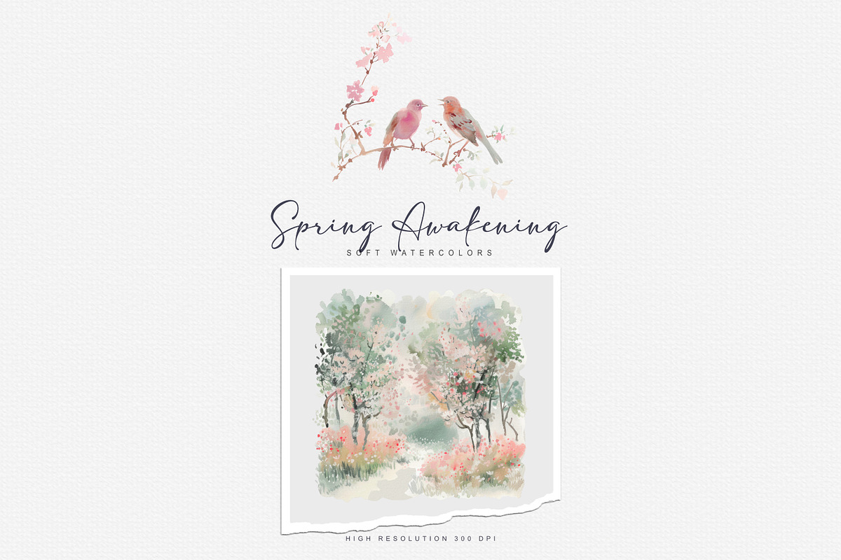 watercolor spring scenery clipart, a Decorative Illustration by ...