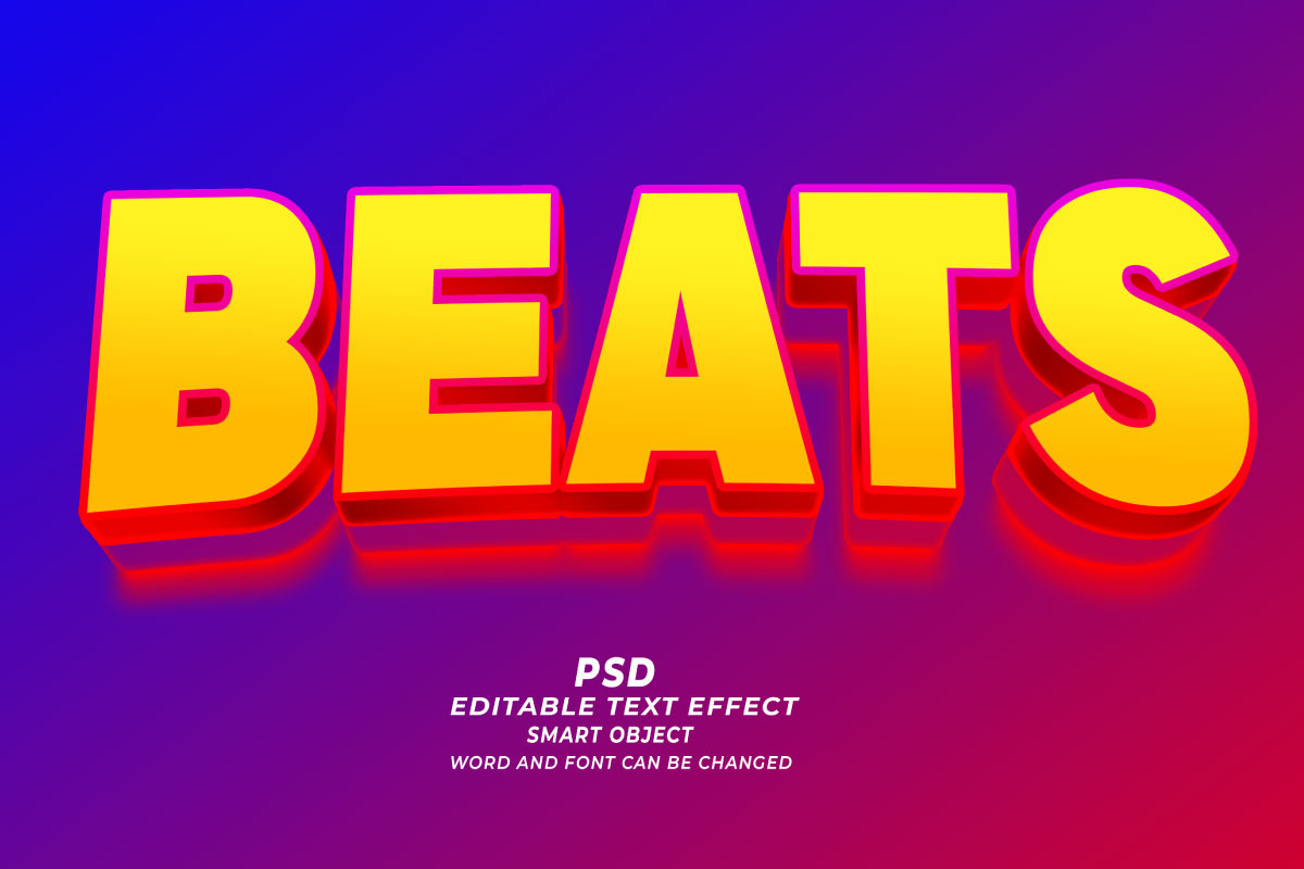 Beats PSD 3D editable text effect, a Layer Style Add-On by TrueVector