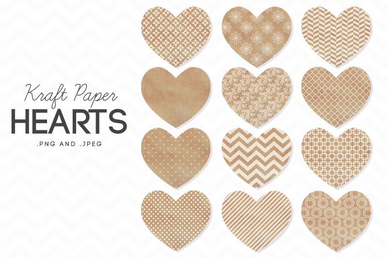 12 Kraft Paper Valentine's Hearts, a Texture Illustration by AzmariDigitals