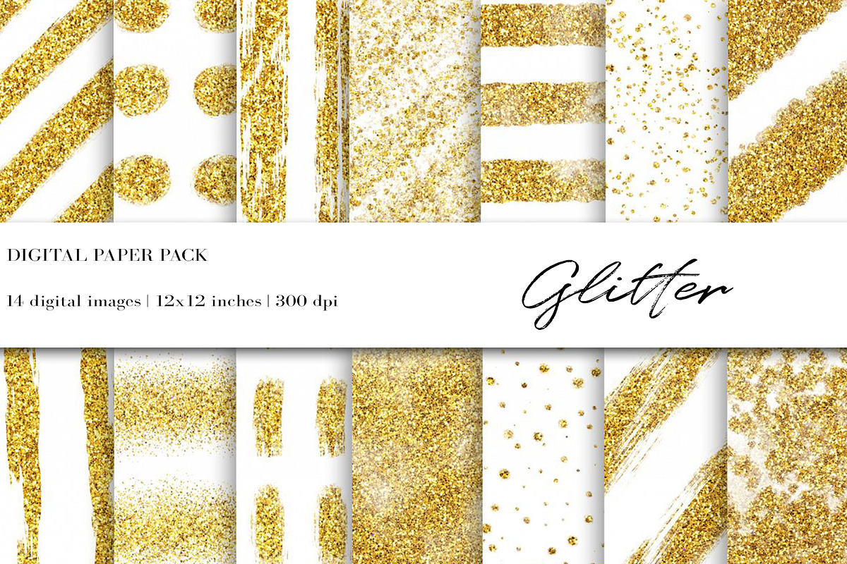 Gold Glitter Digital Papers, a Texture Graphic by BonaDesigns