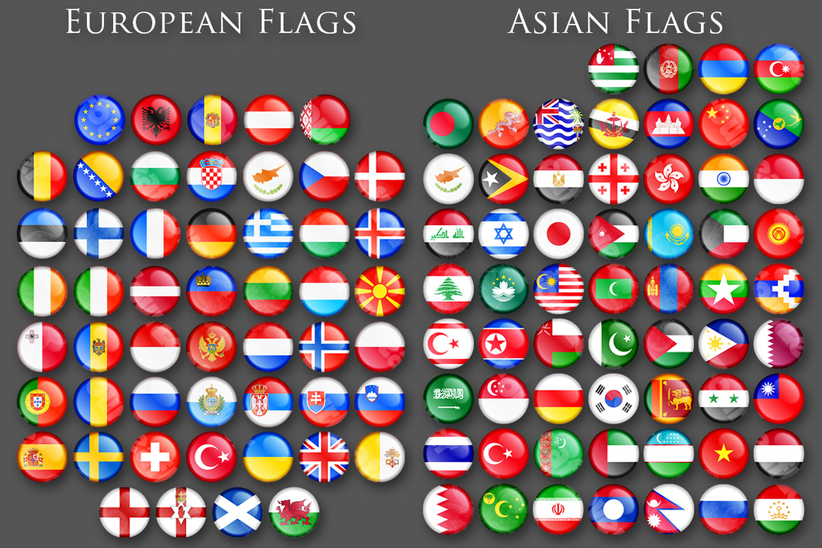 280+ World National Flags Buttons, an Icon by FourLeafLover