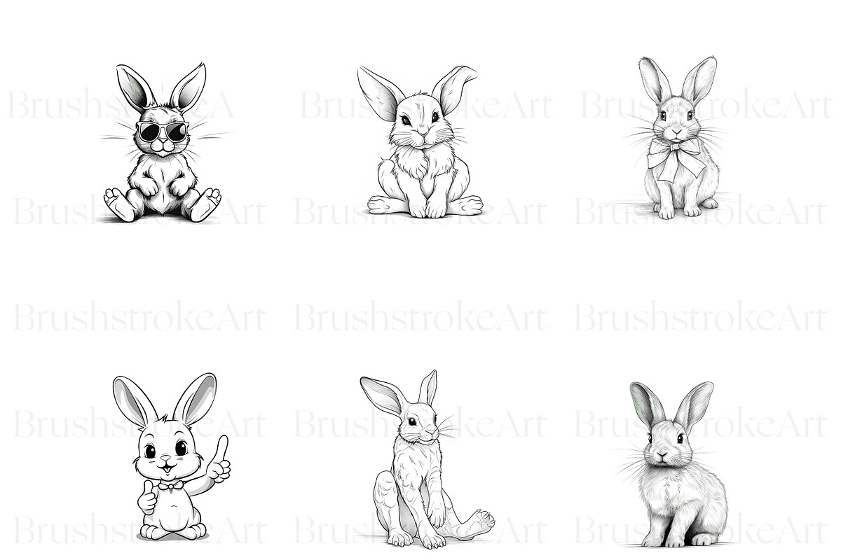 Rabbit Silhouette Line Art| Cute Bunny | Creative Market
