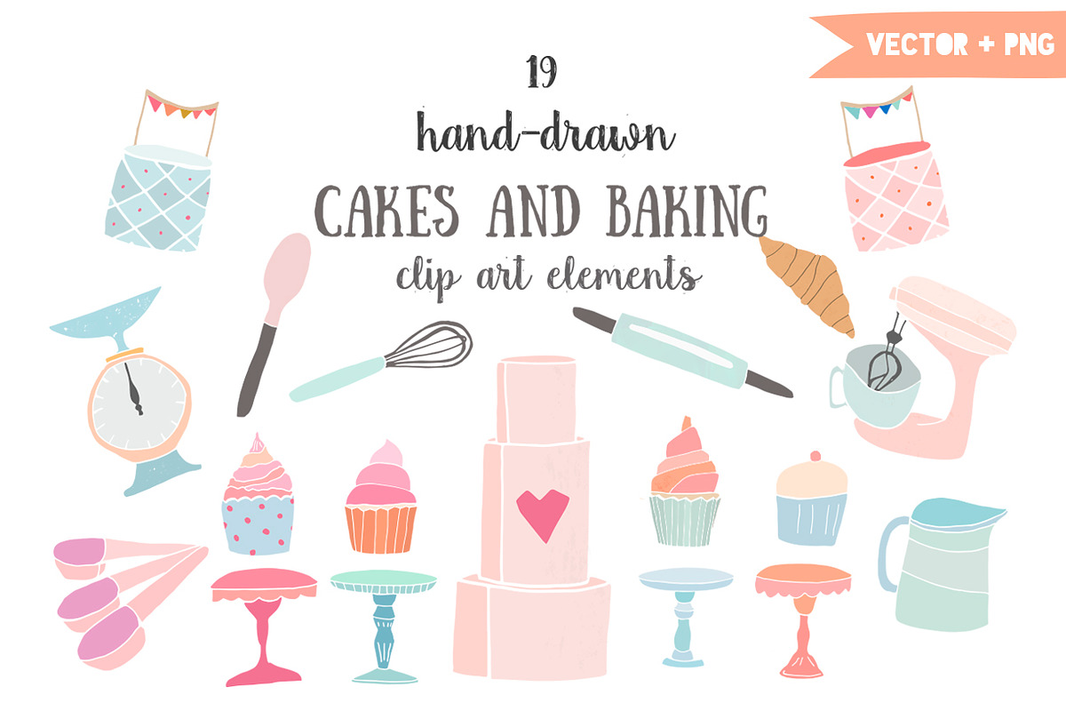 Cakes and baking clip art, an Illustration by Katie Lisker
