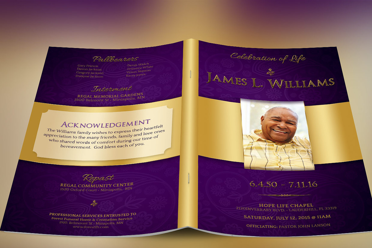 Regal Funeral Program Photoshop, a Templates & Theme by Godserv Designs