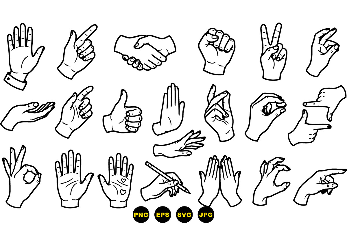 Hand Gesture Line Art Set, an Illustration by designvectx