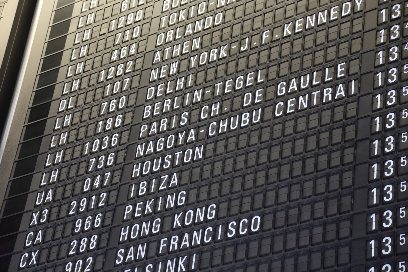 Flight information board containing airline, airplane, and airport, a ...