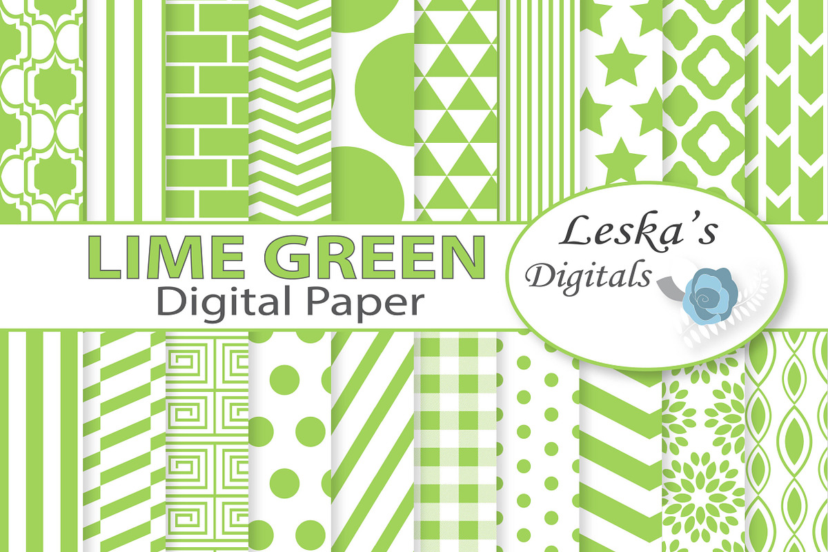 Lime Green Digital Paper, a Pattern Graphic by Leska's Digitals