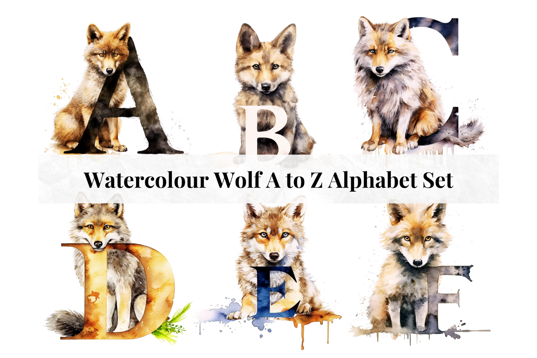 Watercolour Wolf Alphabet Letters, a Decorative Illustration by ...