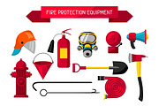 Set of firefighting items. Fire protection equipment, an Object Graphic ...