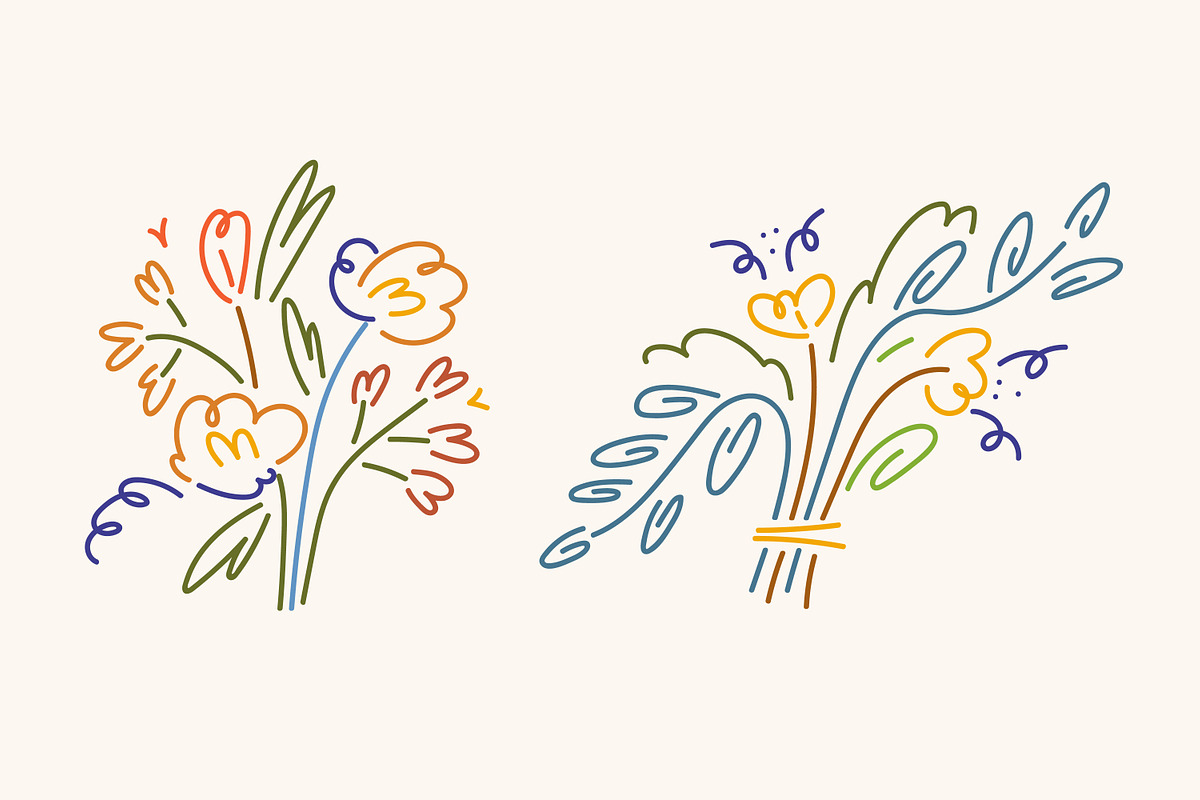 Modern abstract line art flowers set, a Decorative Illustration by Good ...