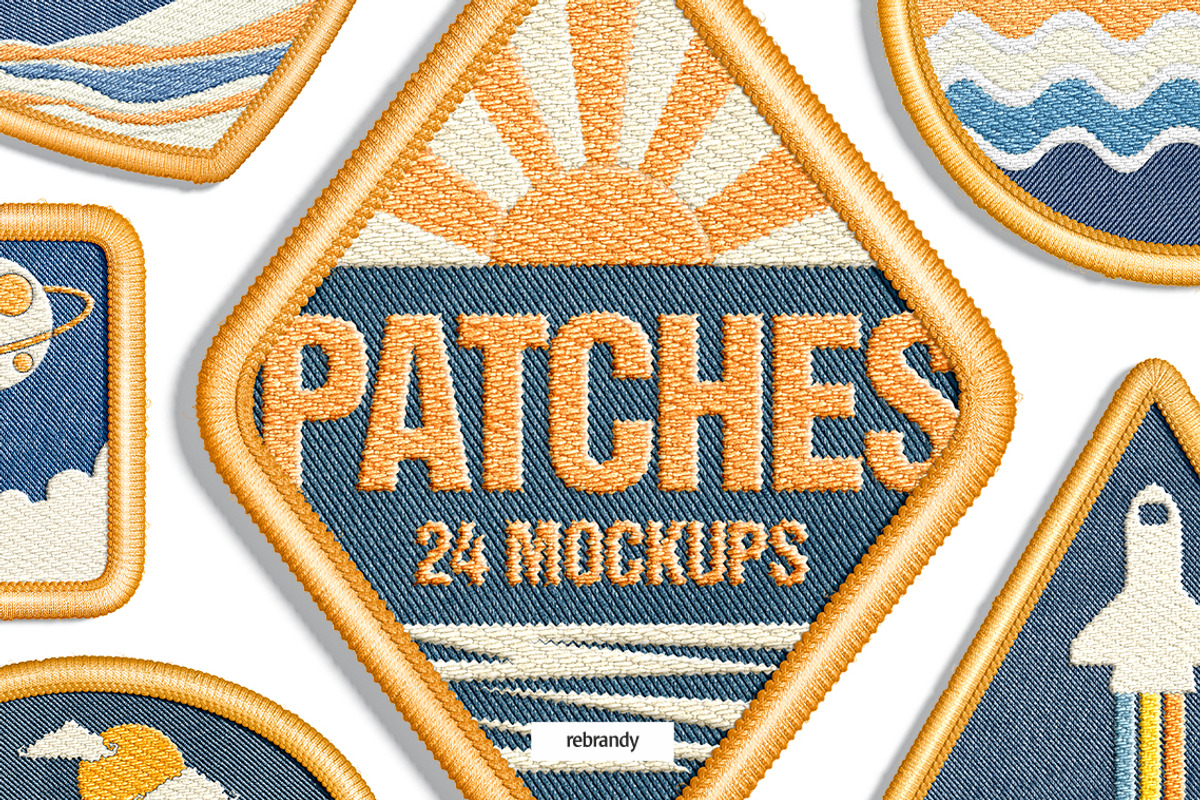 Embroidery Effect Patch Mockups Set, a Merchandise Mockup by rebrandy