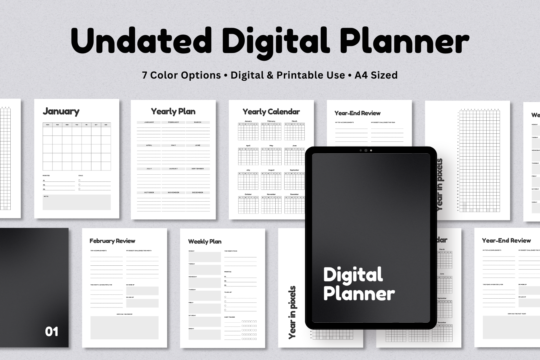 Undated Digital Planner Printable, a Stationery Template by The Chaos ...