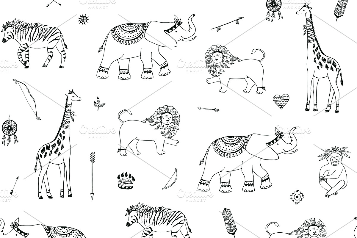 Tribal Animals, a Pattern Graphic by GooseFrol