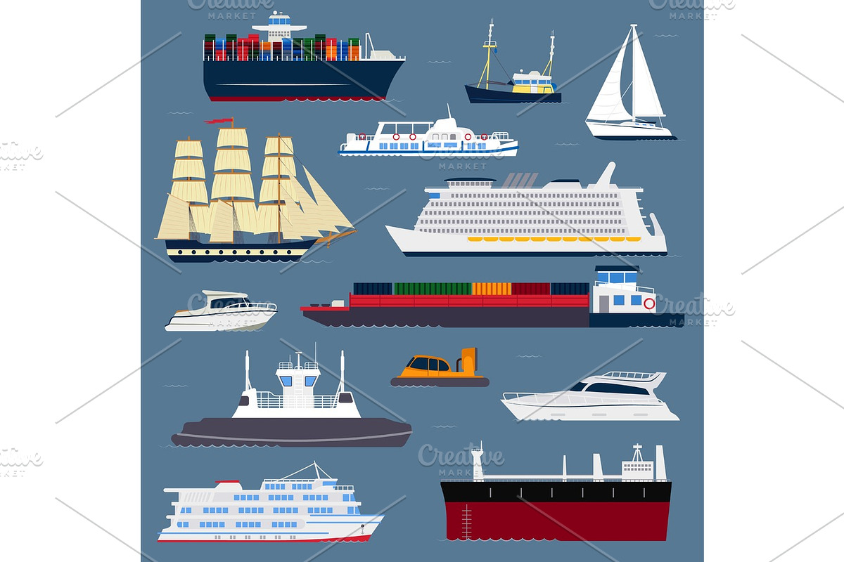 Ship cruiser boat sea symbol vessel travel industry vector sailboats ...