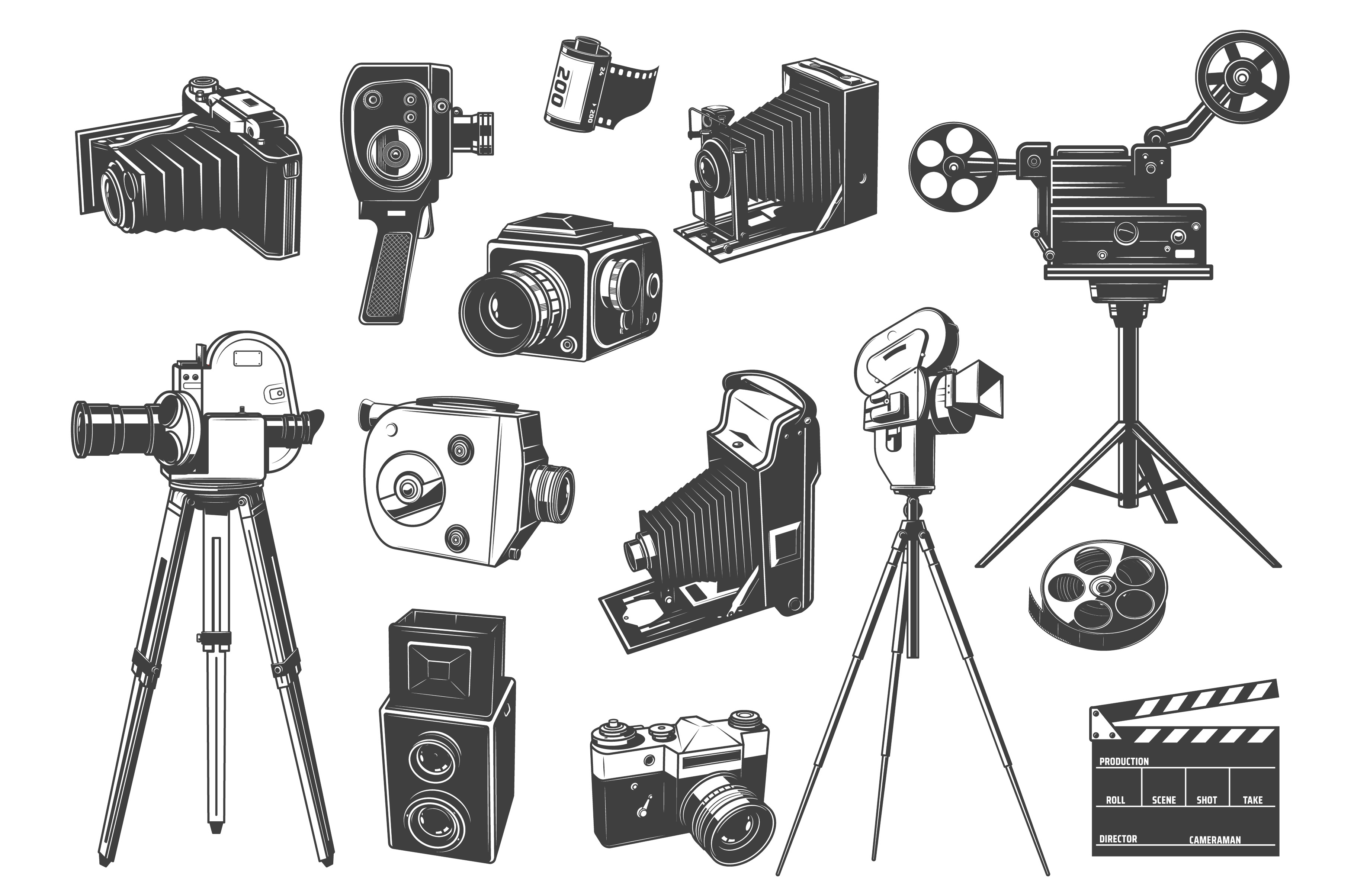 Retro photo and movie cameras, a Technology Illustration by Vector ...