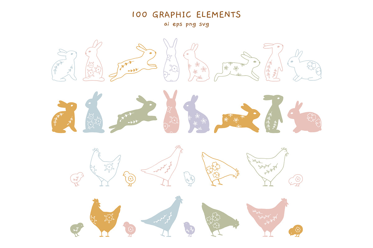 Happy Easter - Line Art Spring Set, a Pattern Graphic by simpleblues ...