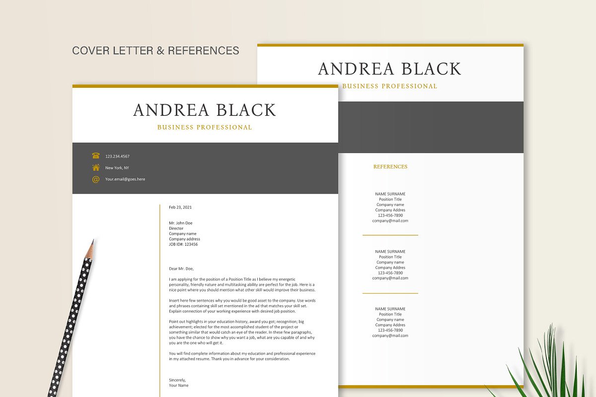 Black and Gold Resume Template, a Resume Template by Stanin Studio