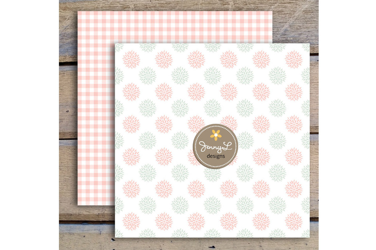 Mint Peach Coral Digital Papers, a Pattern Graphic by JennyL Designs